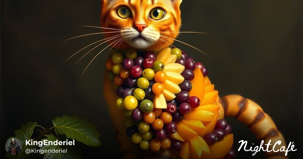 Renaissance-Style Cat Composed of Exotic Fruits - AI Art
