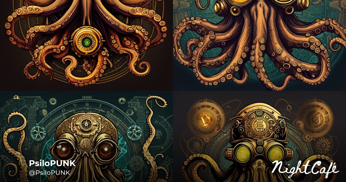 Steampunk octopus bitcoin universe