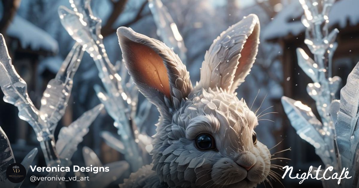 Ice bunny I - Adorable Ice Bunny Sculpture in Detailed Digi...