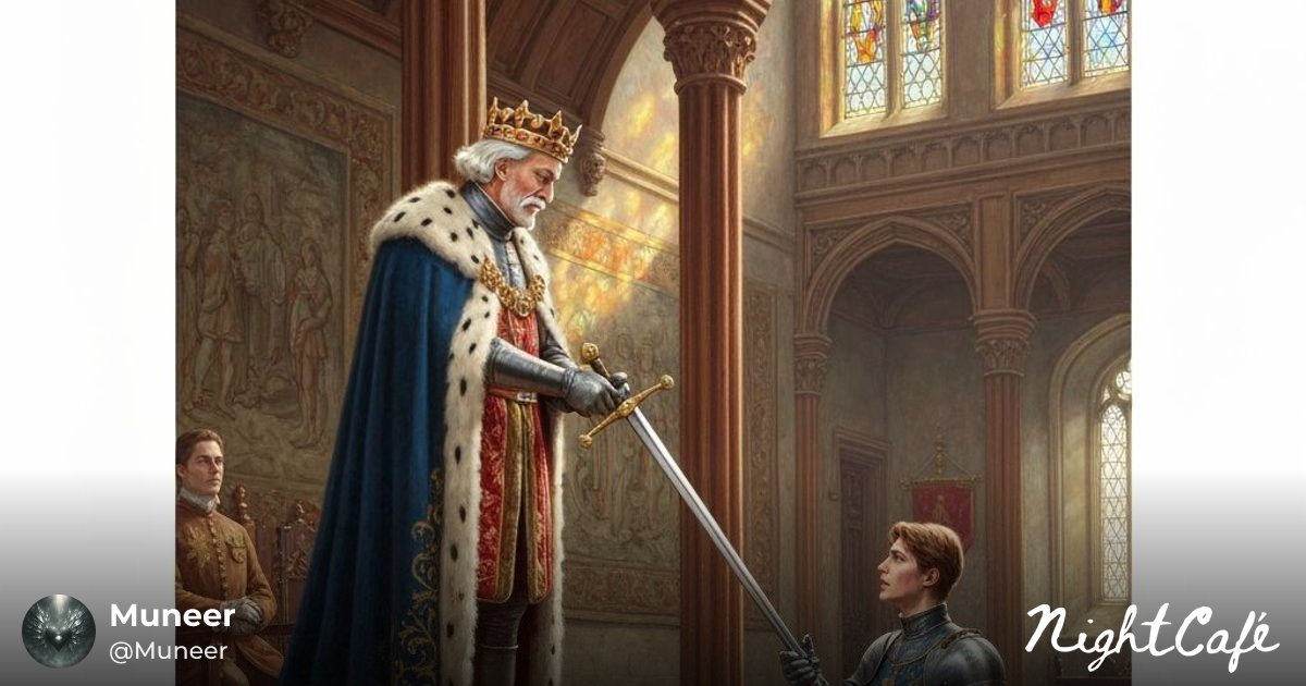 King Bestows Sword to Knight, Golden Age Illustrat... - AI Art