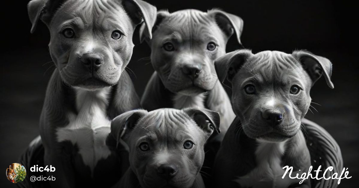 Pit Bull Puppies in Basket: Sin City Graphite Sket... - AI Art
