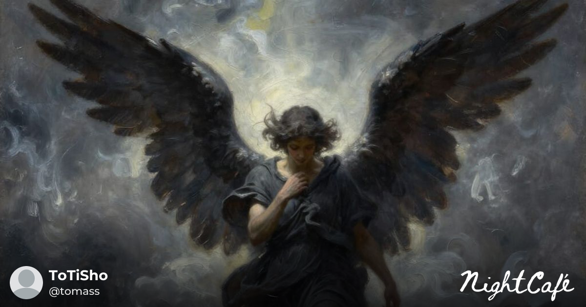 Dark angel - Dark Angel in Stormy Sky Oil Painting