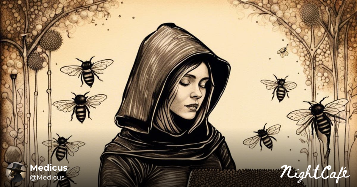 The Beekeeper - Medieval Apiary Scene in Waterhouse Style