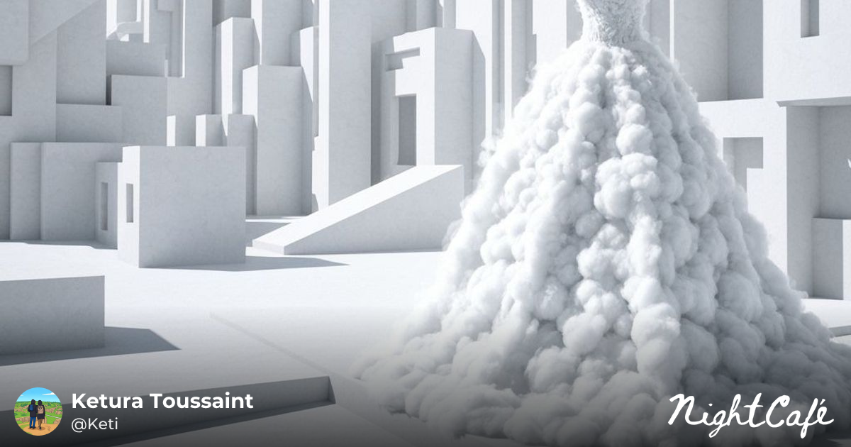 Bride lost in the city - Cubist Cityscape with Vaporous Bri...