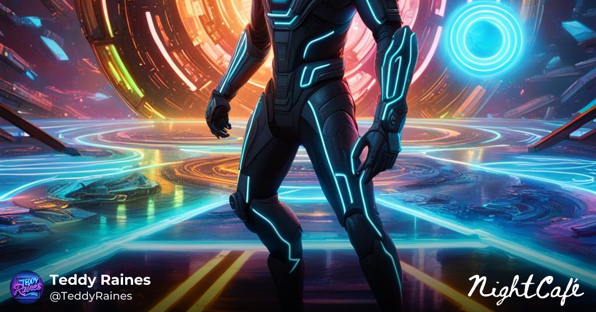 Tron with a neon disc in an alien arena