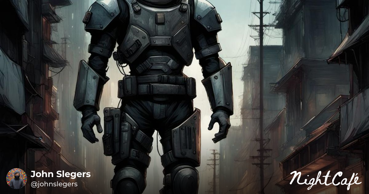 Brotherhood of Steel Soldier in Cyberpunk City - AI Art