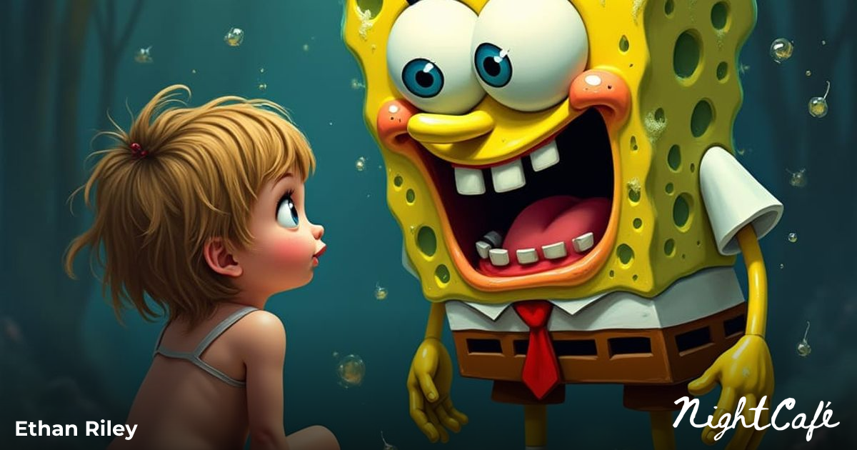 Creepy SpongeBob in a Twisted Dreamlike Scene - AI Art