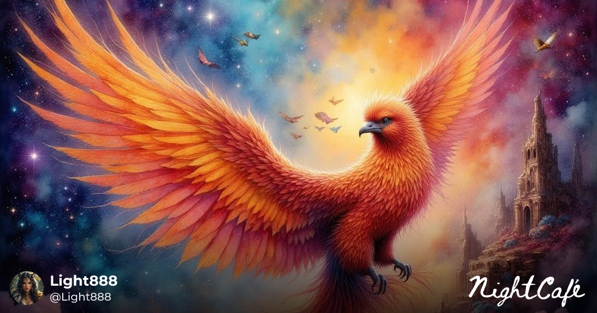 Cosmic Phoenix Rising in Fantasy Art Style - AI Art