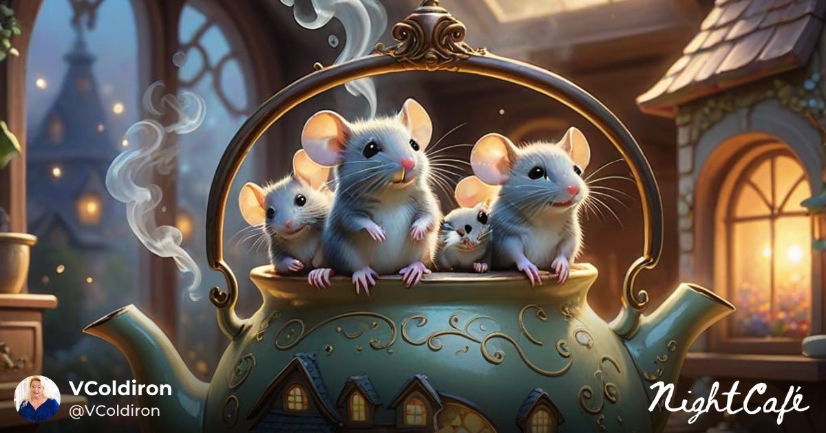 Whimsical Mice Family in a Cozy Tea Pot Home - AI Art