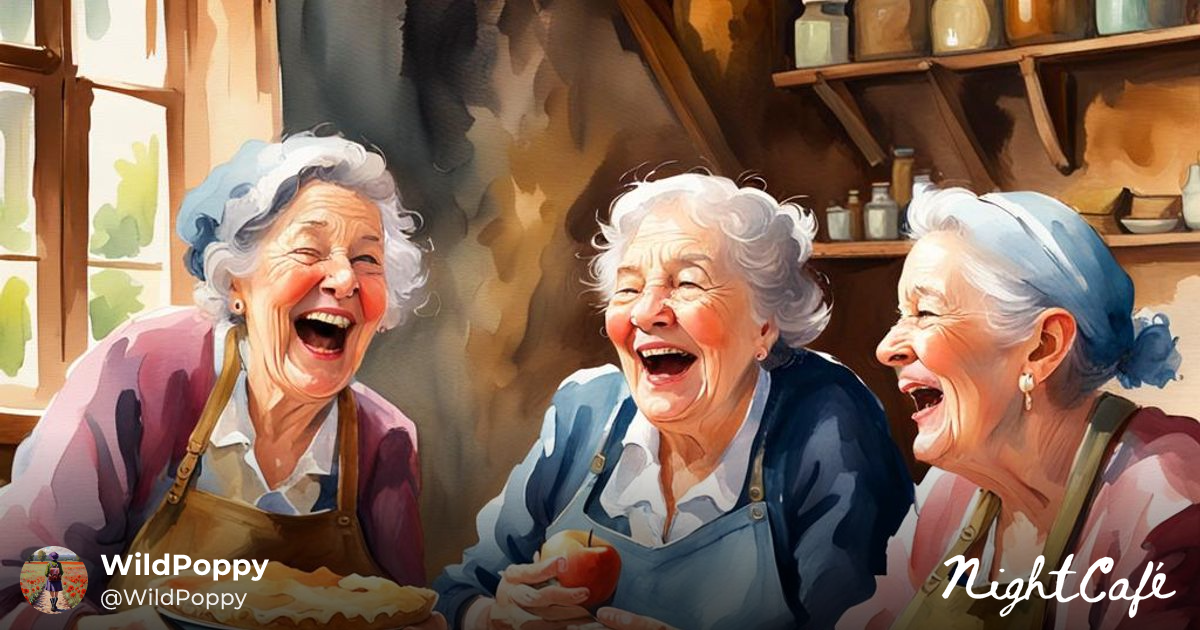 Happy Chatter - Laughing Women Enjoy Apple Pie in Watercolou...