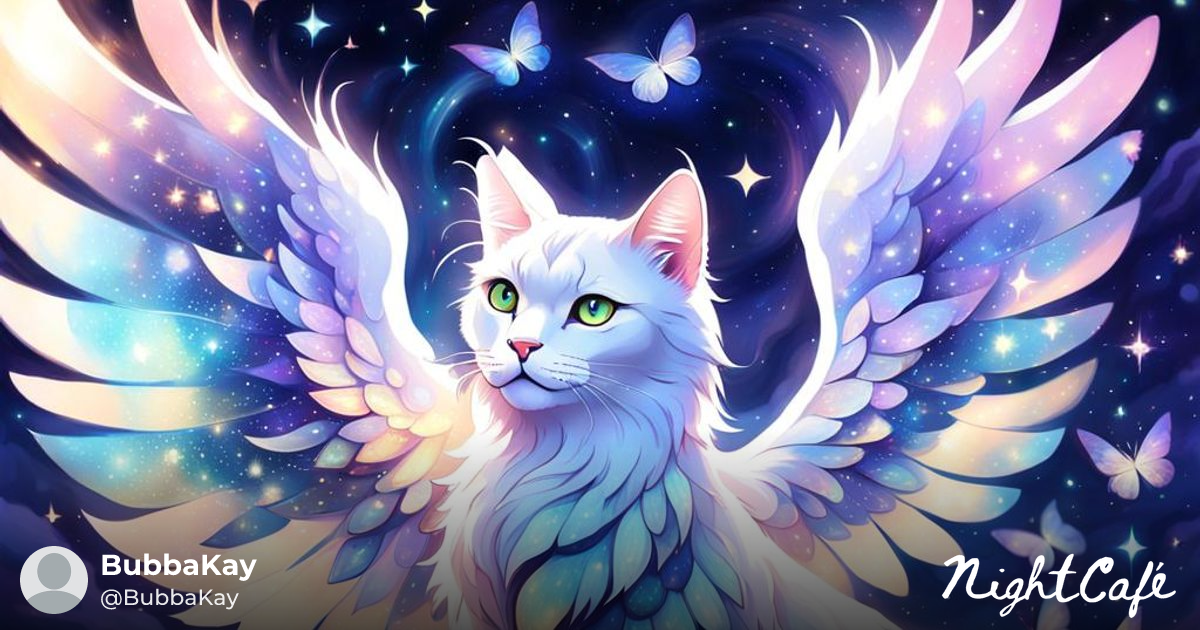 Celestial Cat with Iridescent Wings in Anime Style - AI Art