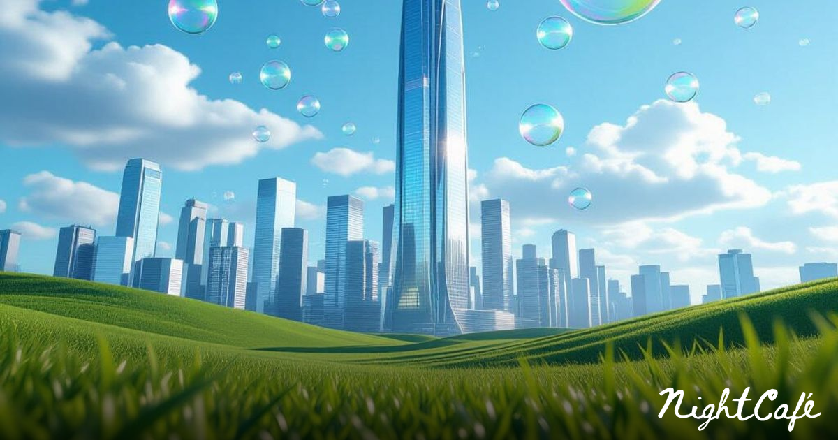 Frutiger Aero Skyscraper Amidst Bubbles and Green ... - AI Art