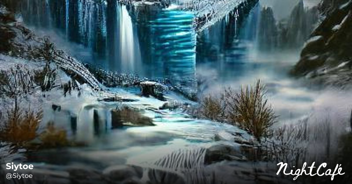 Icy waterfall - Icy Waterfall: Epic Digital Matte Painting