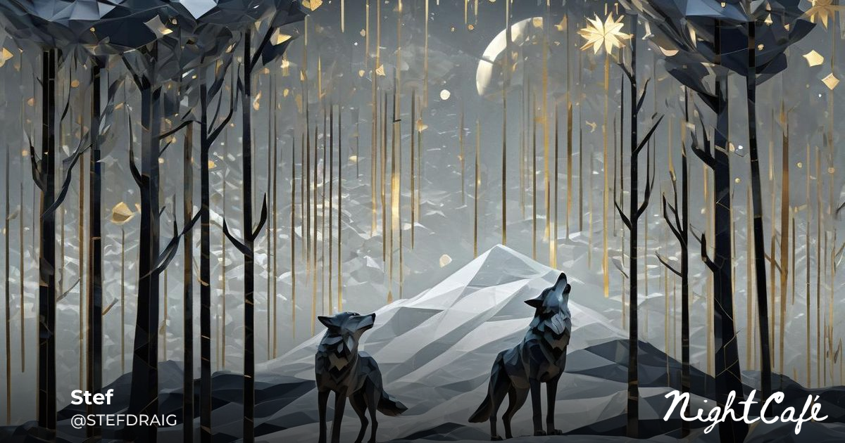 Metallic Gold Wolf Howling: Low-Poly 3D Art - AI Art