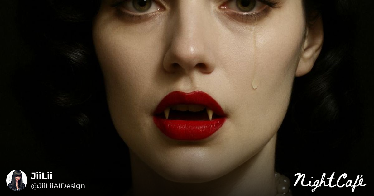 Sad vampire woman - Minimalist Vampire Woman with Pearl Neck...