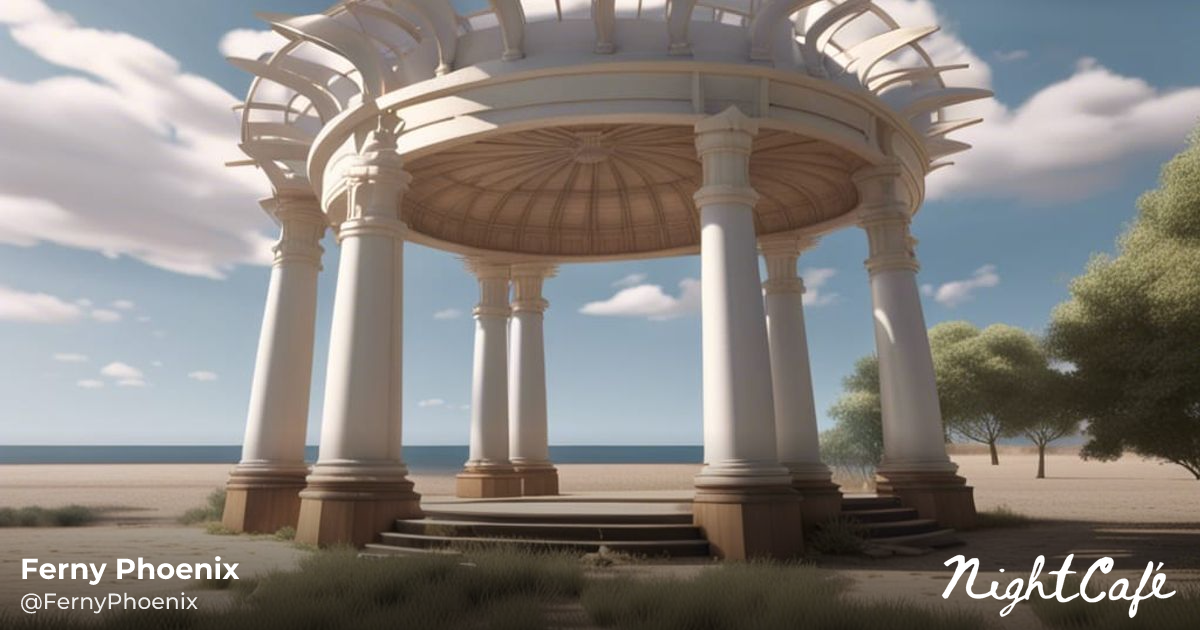Beach Pavilion with Sunlit Clouds, 3D Render - AI Art