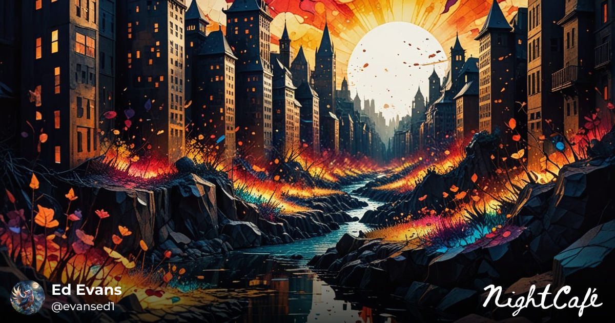 Vibrant Paper Cityscape in Bleeding Alcohol Ink - AI Art