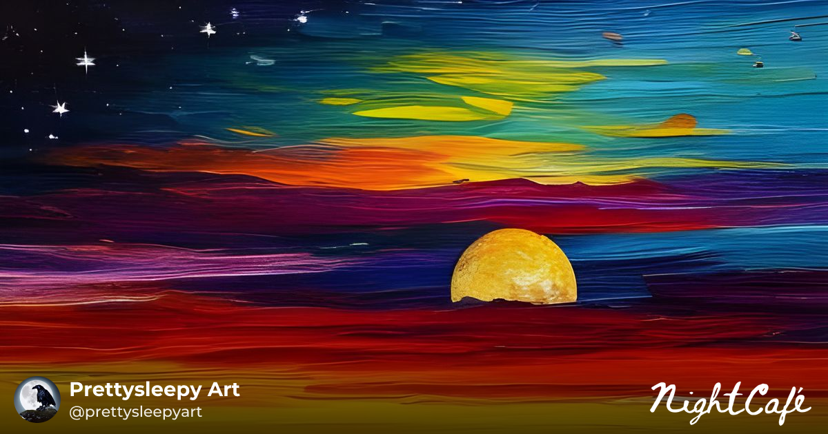 Abstract Sunrise - Realistic Moon in Expressionist Neo-Impre...