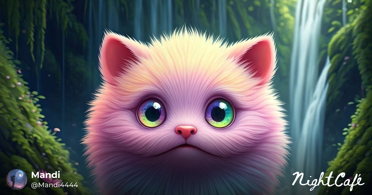 Pastel Rainbow Fae Creatures at Lotus Waterfall - AI Art