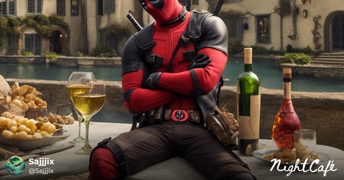 Deadpool in Tutu Drinking Wine, Matte Painting - AI Art