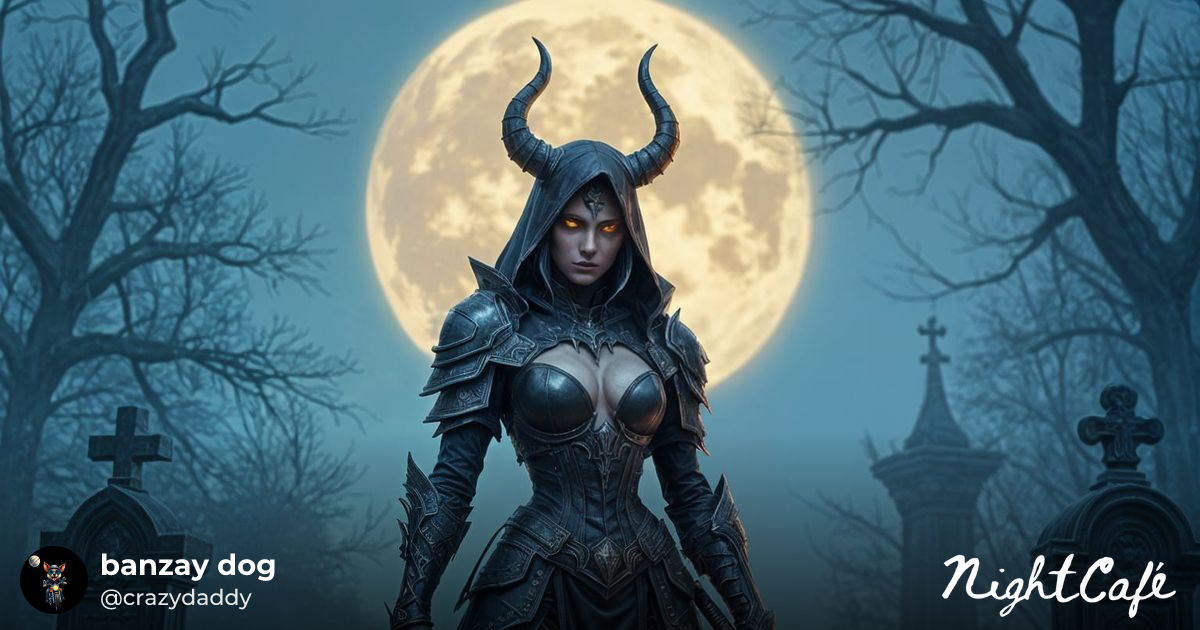 Demon Hunter in Graveyard, Dark Fantasy Concept Ar... - AI Art