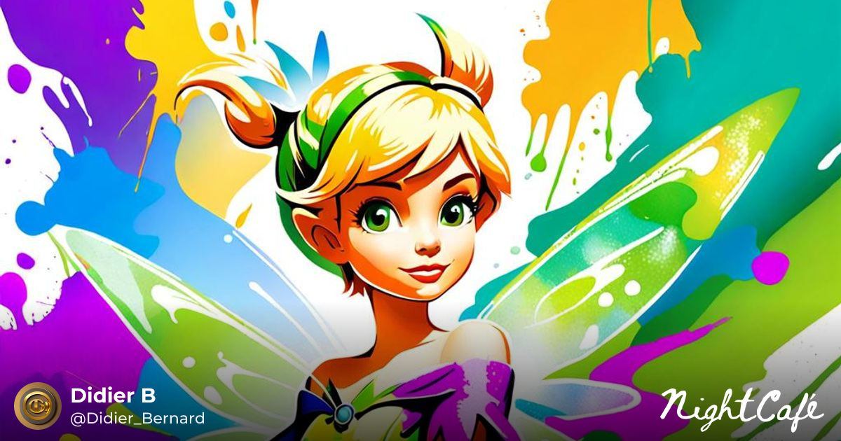 Tinkerbell Portrait in Multicolored Paint Splatter... - AI Art