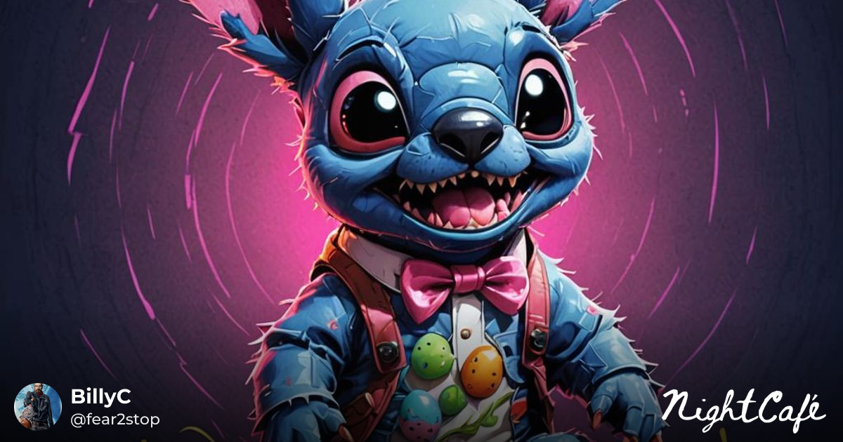 Stitch as Easter Bunny in Retrowave Horror Style - AI Art