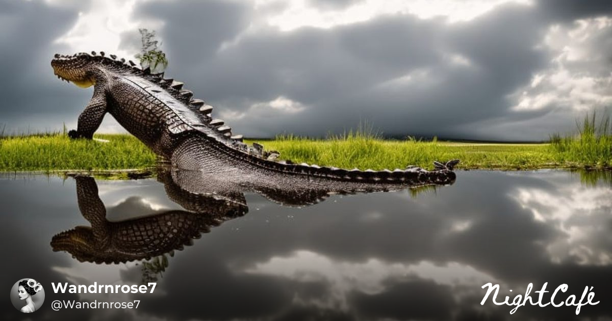 The Alligator - Alligator's Dramatic Reflection: Photoreali...