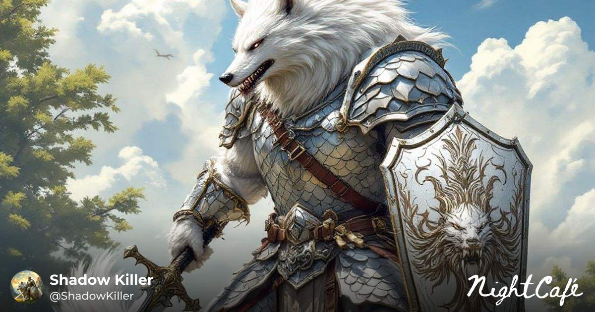 Majestic White Fenrir Wolf in Plate Mail Armor Wie... - AI Art