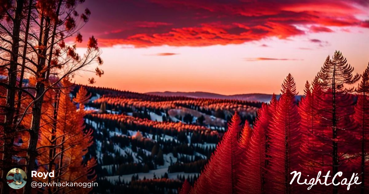 the setting fall sun fills the sky with deep reds, orange, pink and ...