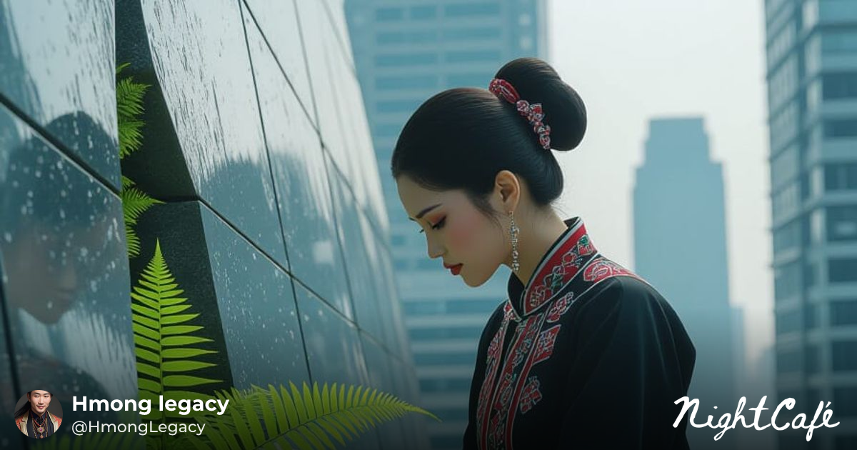 envision a lush, green fern sprouting from a crack in a futuristic ...