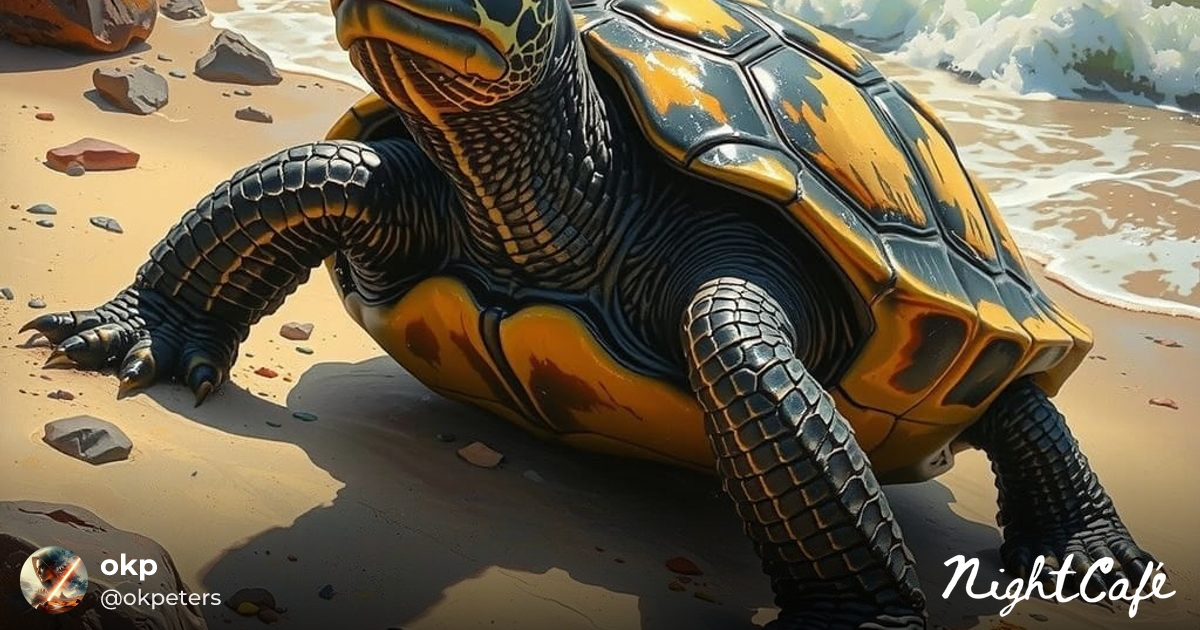 Turtle sitting on a beach - Turtle in Vibrant Beach Scene