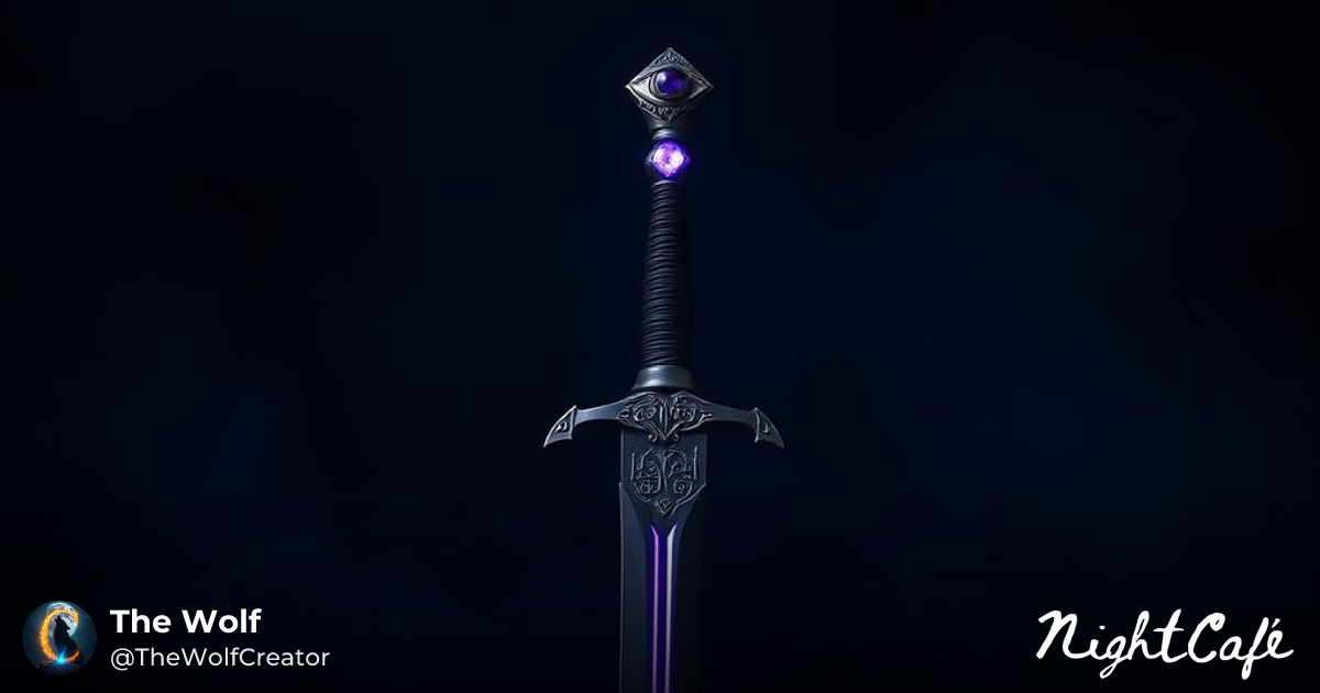 Abyssal Black Steel Sword with Violet Runes - AI Art