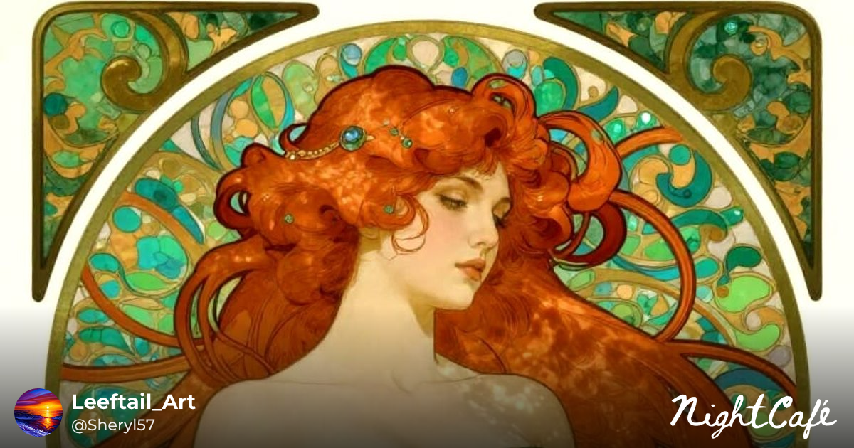 Anita - Art Nouveau Woman in Swirling Green Border