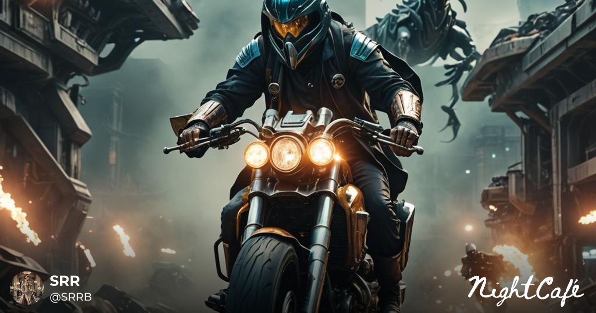 Wizard on Futuristic Motorcycle in Cinematic Style - AI Art