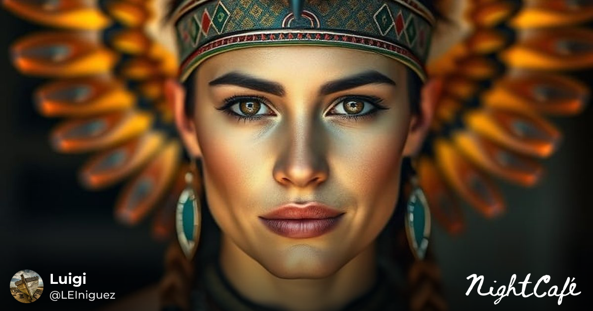 Aztec woman warrior shafter morphing into a Eagle, tattoos, mid shoot, color portrait, Linkedin ...