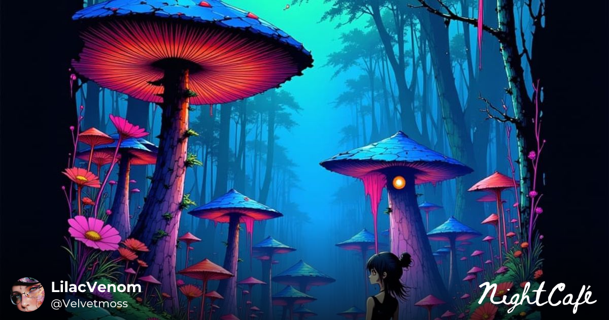 Alice in Wonderland: Neon Horror in the Woods - AI Art