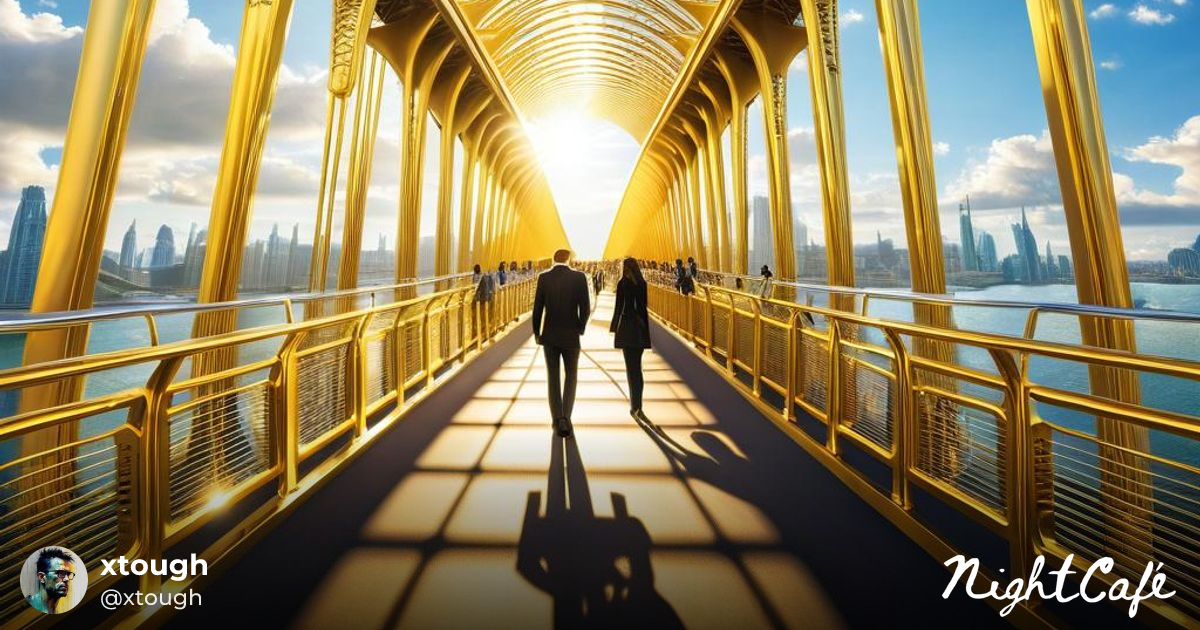 Radiant Golden Bridge in Solarpunk Style - AI Art