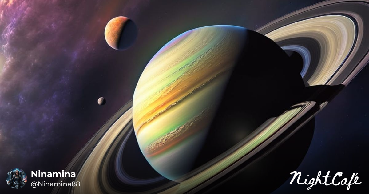 Holographic Saturn - Surreal Holographic Saturn in Vibrant,