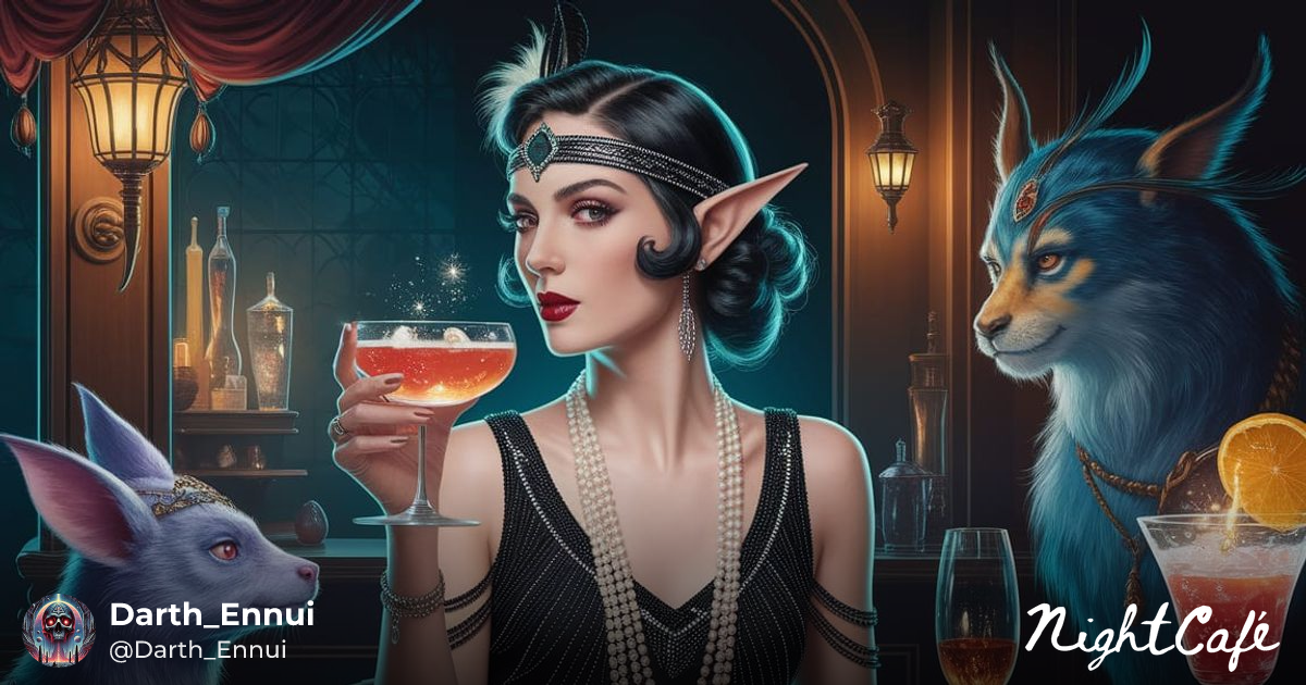 Elf Flapper 5 - Elf Flapper in Fantasy Tavern, Art Deco Styl...