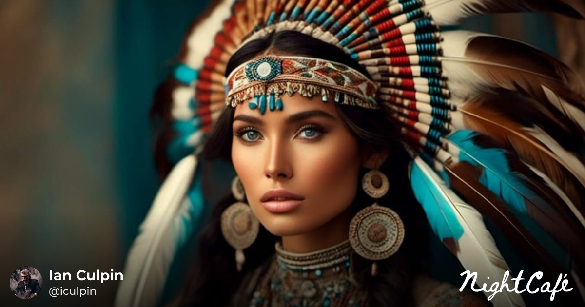 Portrait of pawnee native american wearing traditional wedding clothes