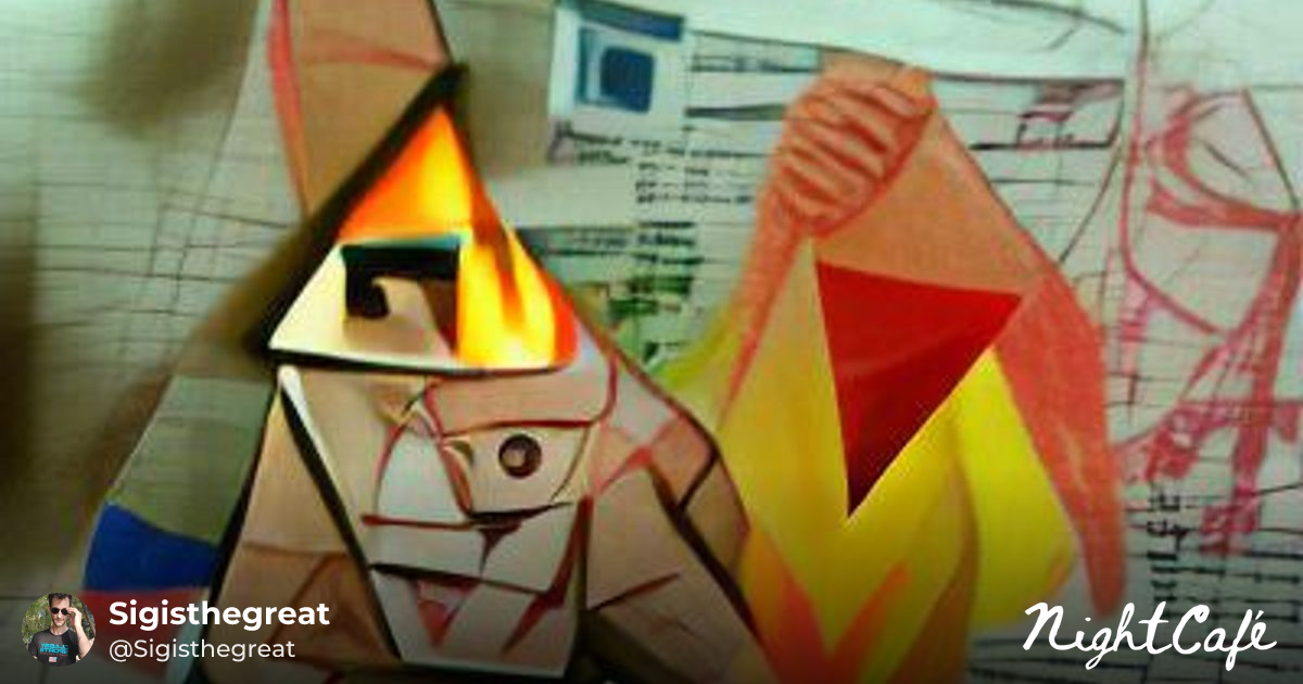 Cubist triangle man on fire - Cubist Figure Ablaze in Triang...
