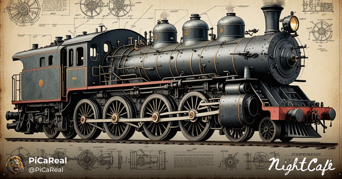 Detailed technical schematic of a steam locomotive