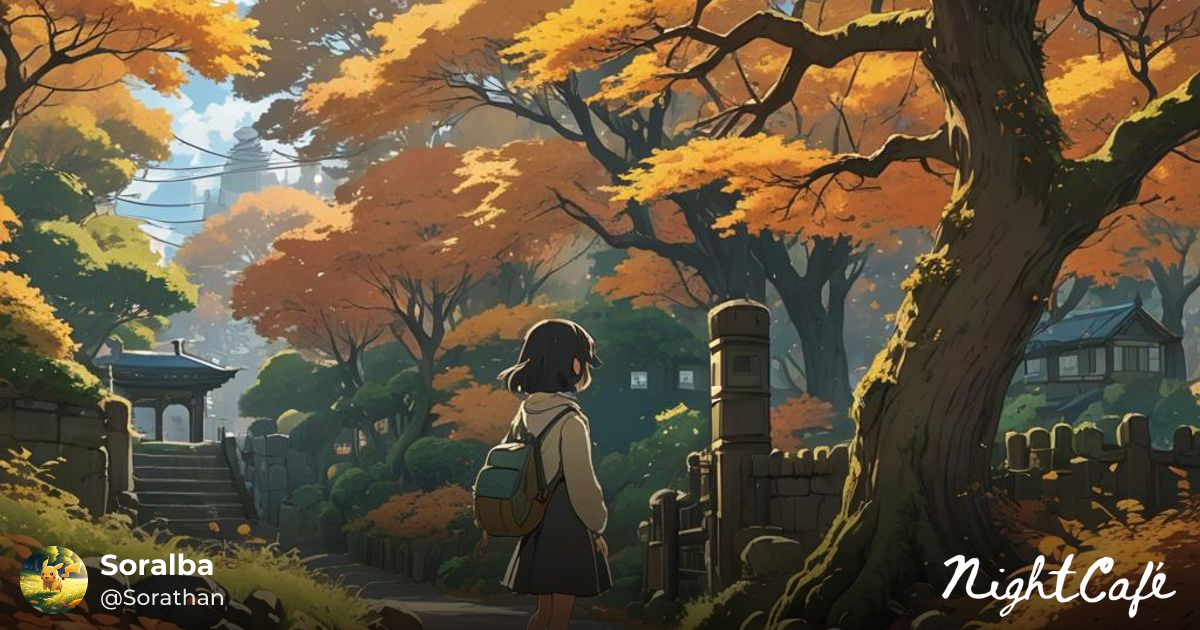 Fall - Girl Playing in Autumn: Studio Ghibli Style
