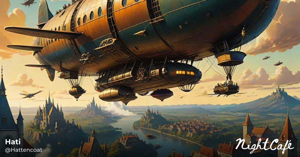 Steampunk Sci-Fi Zeppelin Engages Castle in Aerial... - AI Art