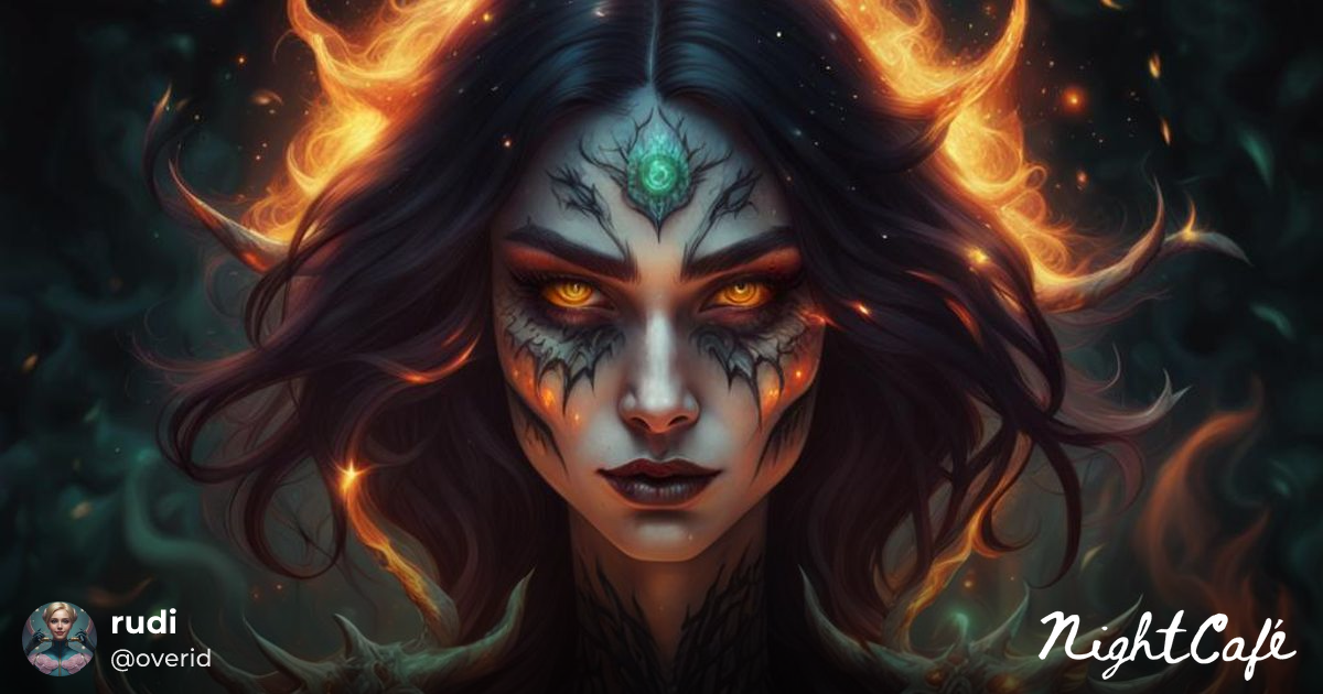 detailed beautiful hair cut witch of the forest demon having third eye ...