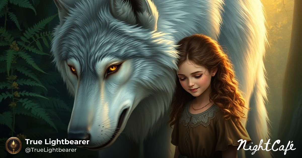 Maya and Gigantic Wolf - Girl and Majestic Wolf in Whimsical...