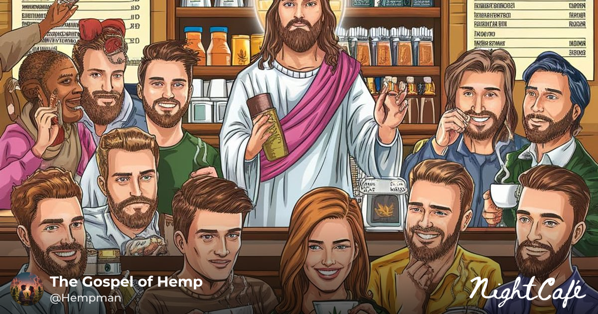 Jesus Serves Cannabis and Coffee in a Vibrant Coff... - AI Art