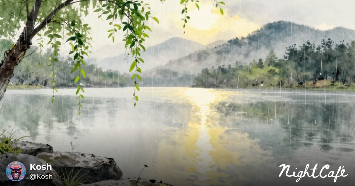 Spring Rain Clearing Watercolor Scene with Golden ... - AI Art