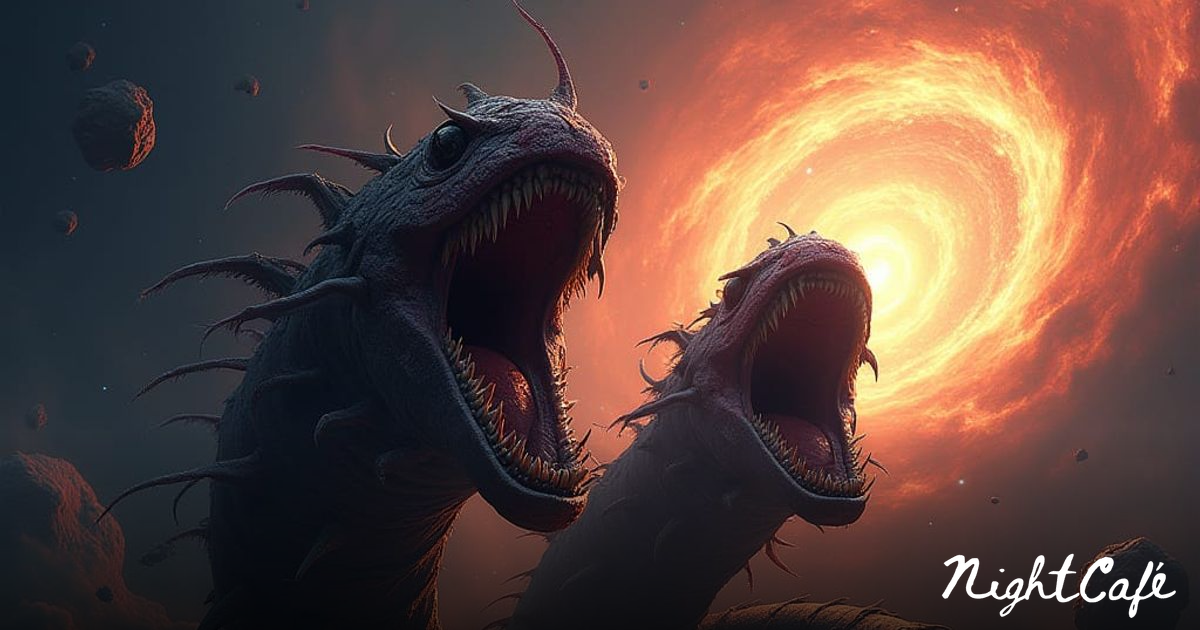 Twin-Headed Space Worm in Cosmic Devourance - AI Art
